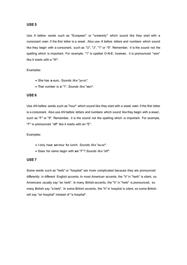 Indefinite articles a vs. an - texto explicativo e exercícios