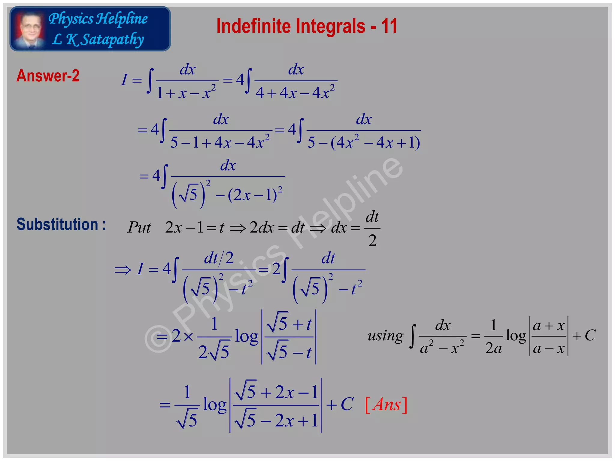 Indefinite Integrals 11 | PPTX