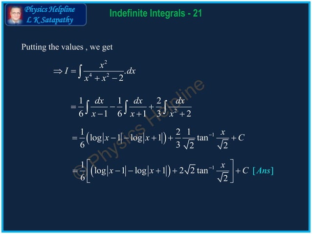 Indefinite Integrals QA 21 | PPTX | Physics | Science