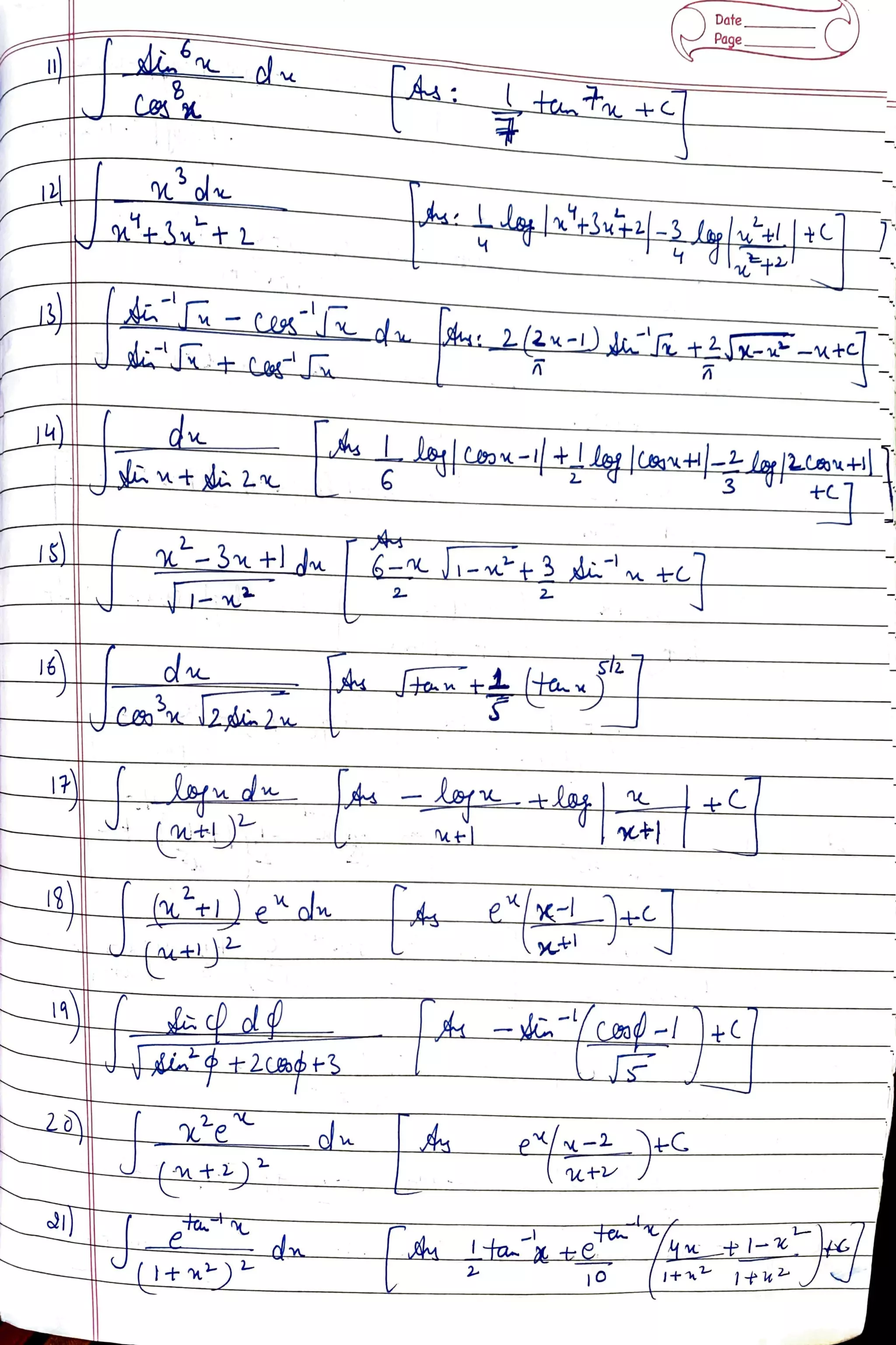 Indefinite integrals practice questions | PDF
