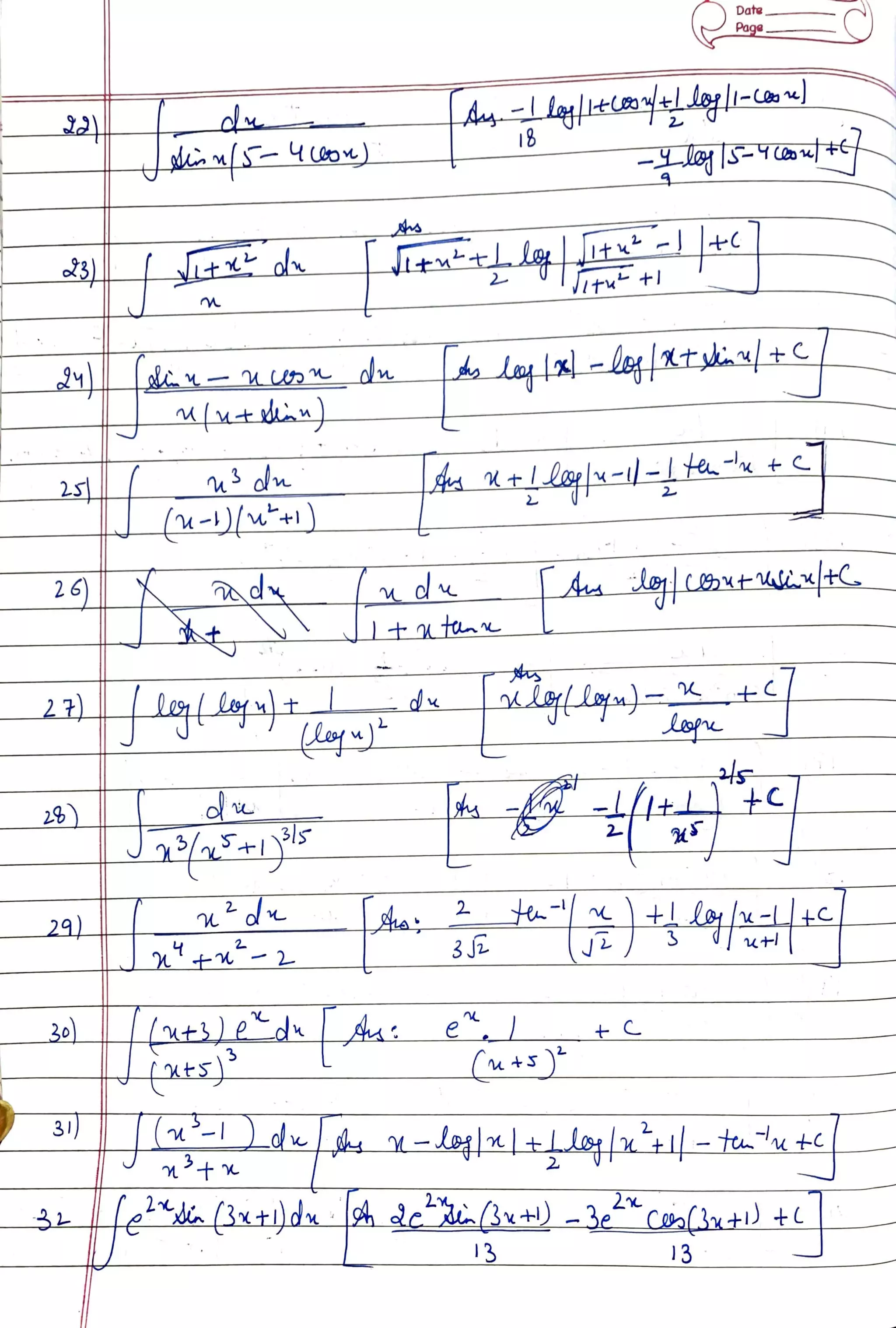 Indefinite integrals practice questions | PDF