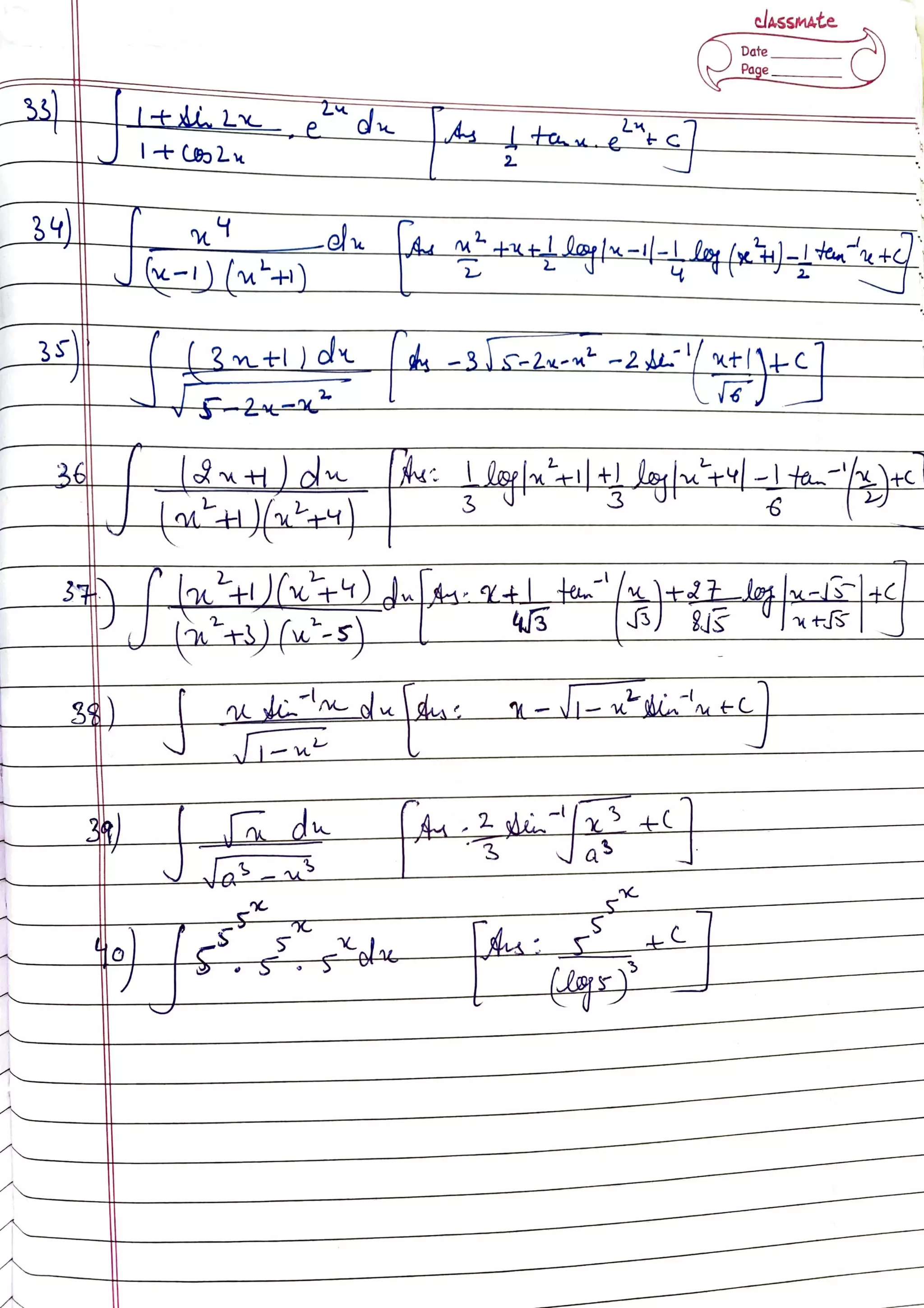 Indefinite integrals practice questions | PDF