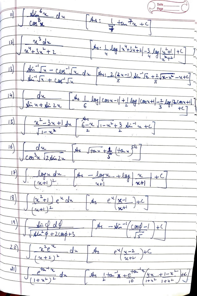 Indefinite integrals practice questions | PDF