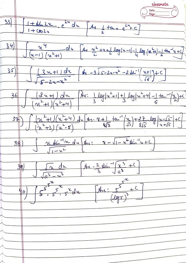 Indefinite integrals practice questions | PDF