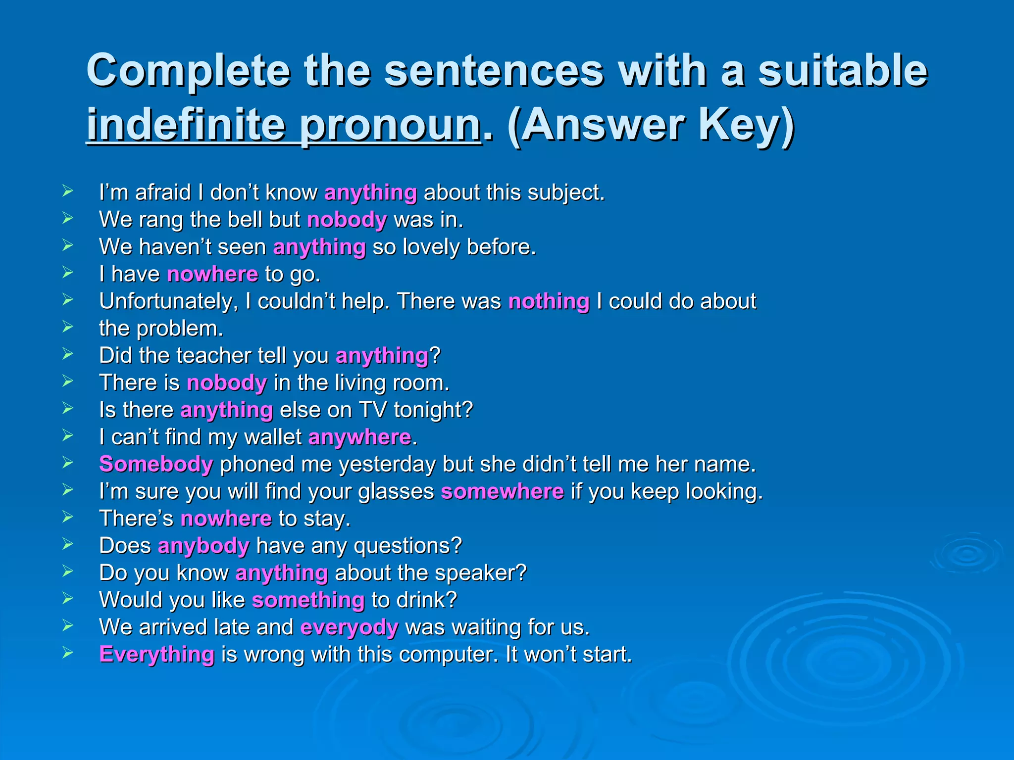 Indefinite pronouns | PPT