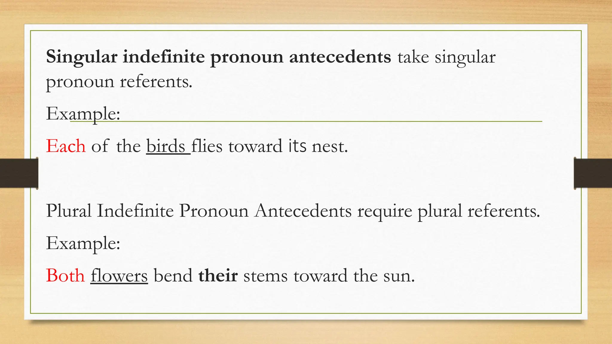 indefinite pronouns used as subject-Pronoun antecedent agreement | PPTX