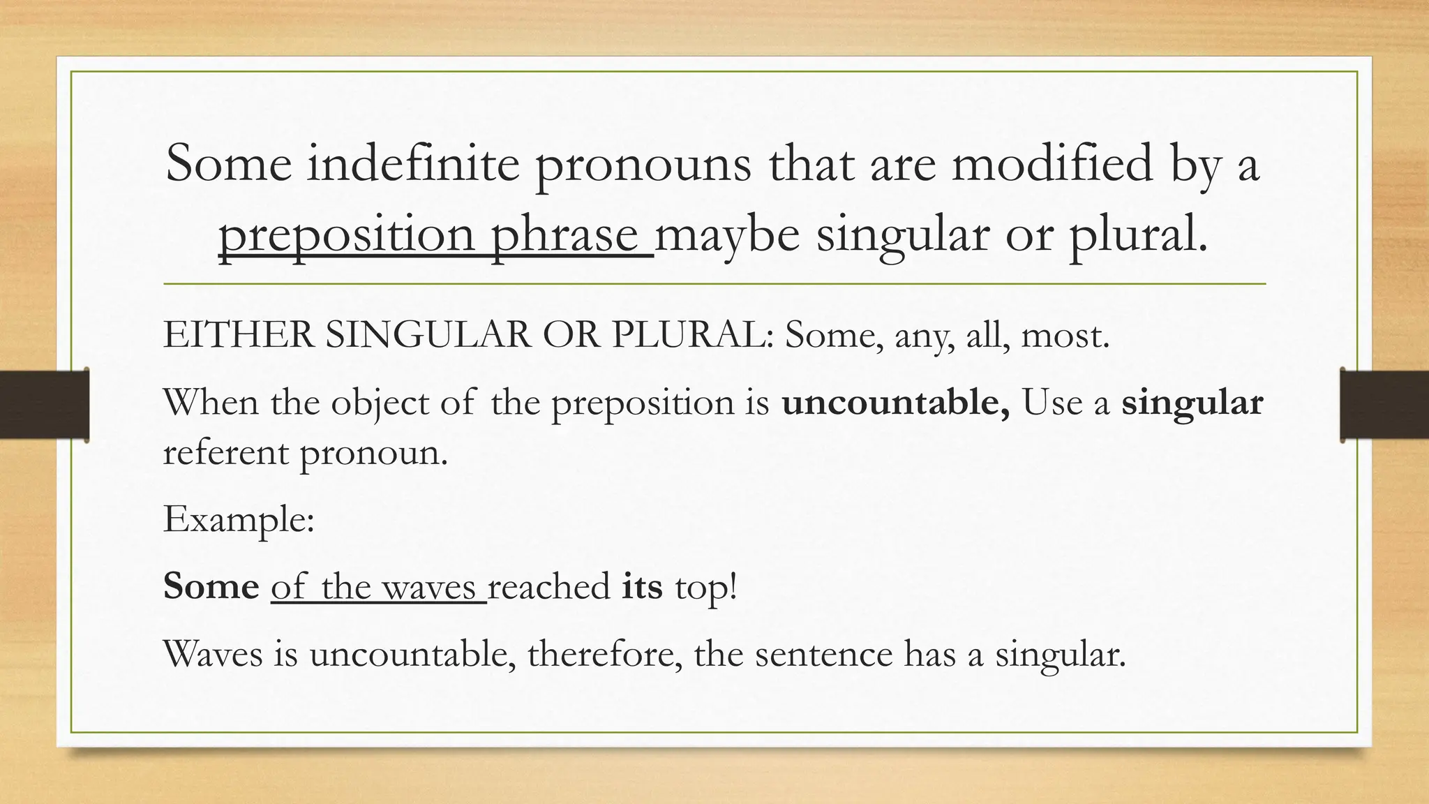 indefinite pronouns used as subject-Pronoun antecedent agreement | PPTX