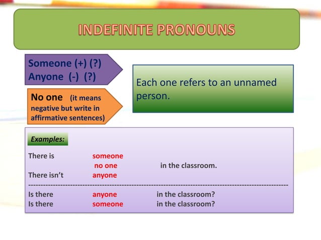 Indefinite pronouns explanation | PPTX