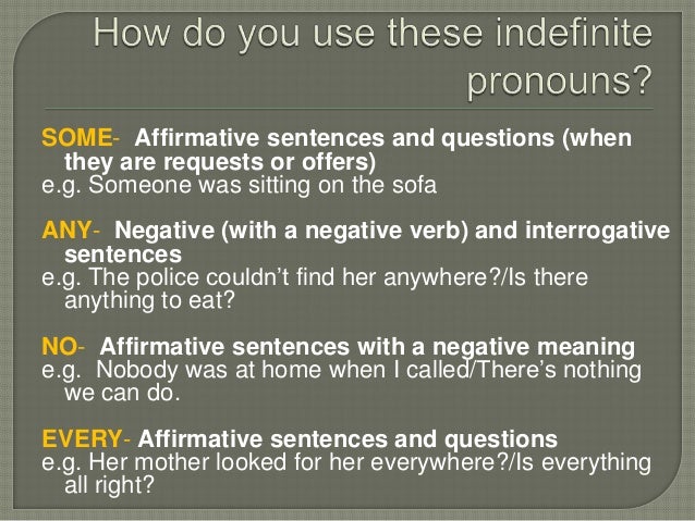 Indefinite pronouns with some , any-, no-