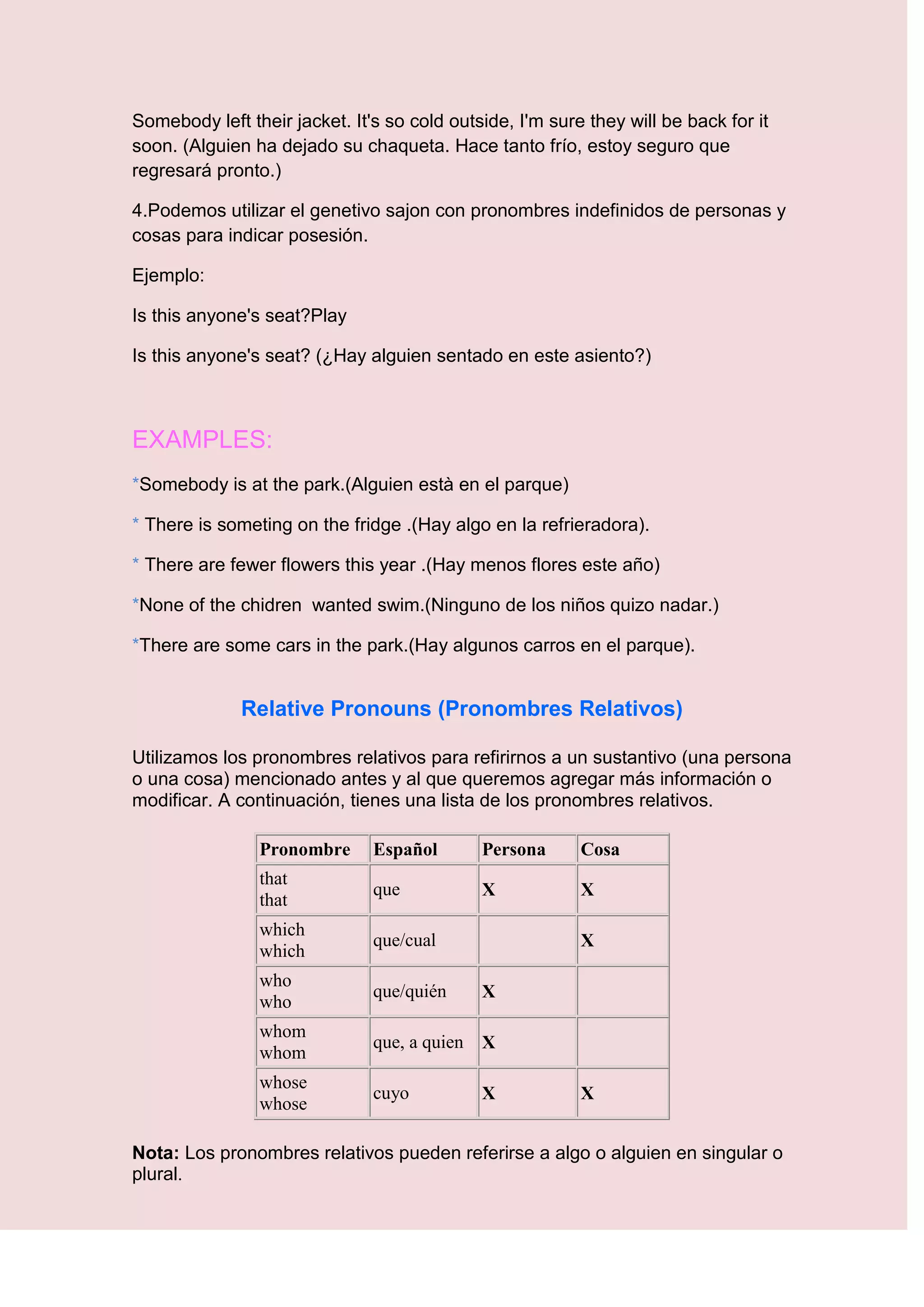 Indefinite y relative pronouns | DOCX