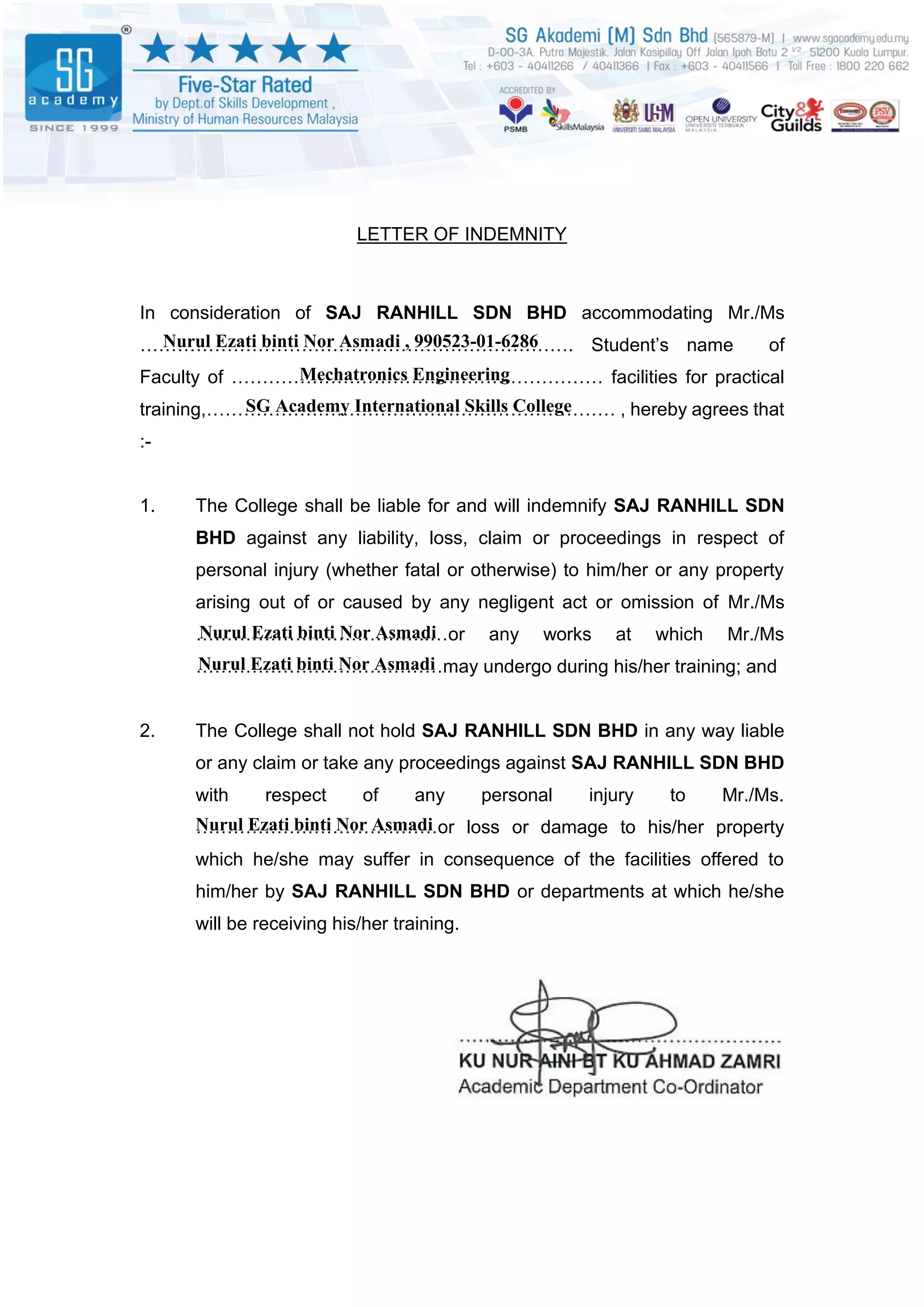 Indemnity Letter | PDF