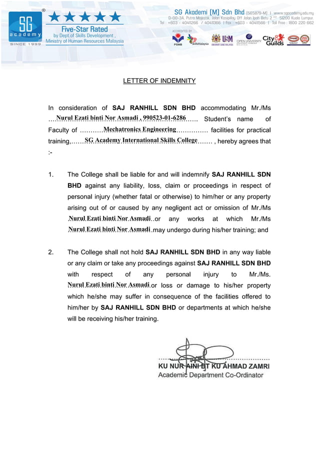 Indemnity Letter | PDF