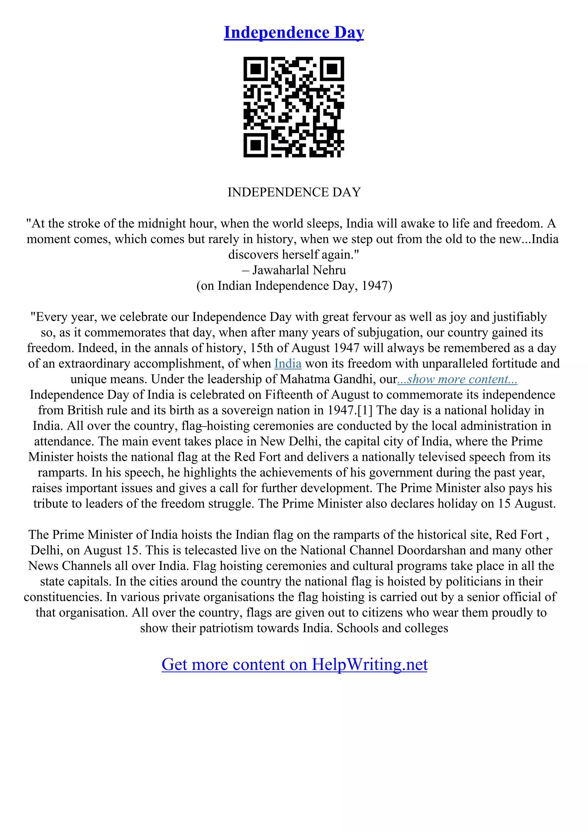 Independence Day Of India Essay | PDF