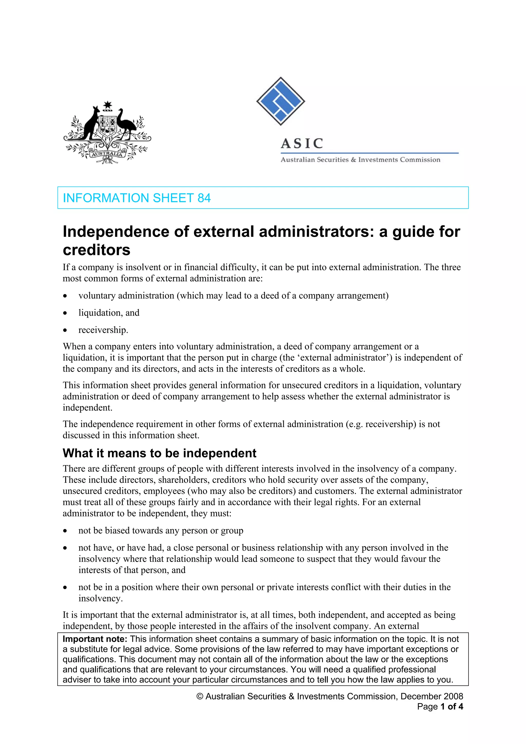 Independence of external administrators | PDF