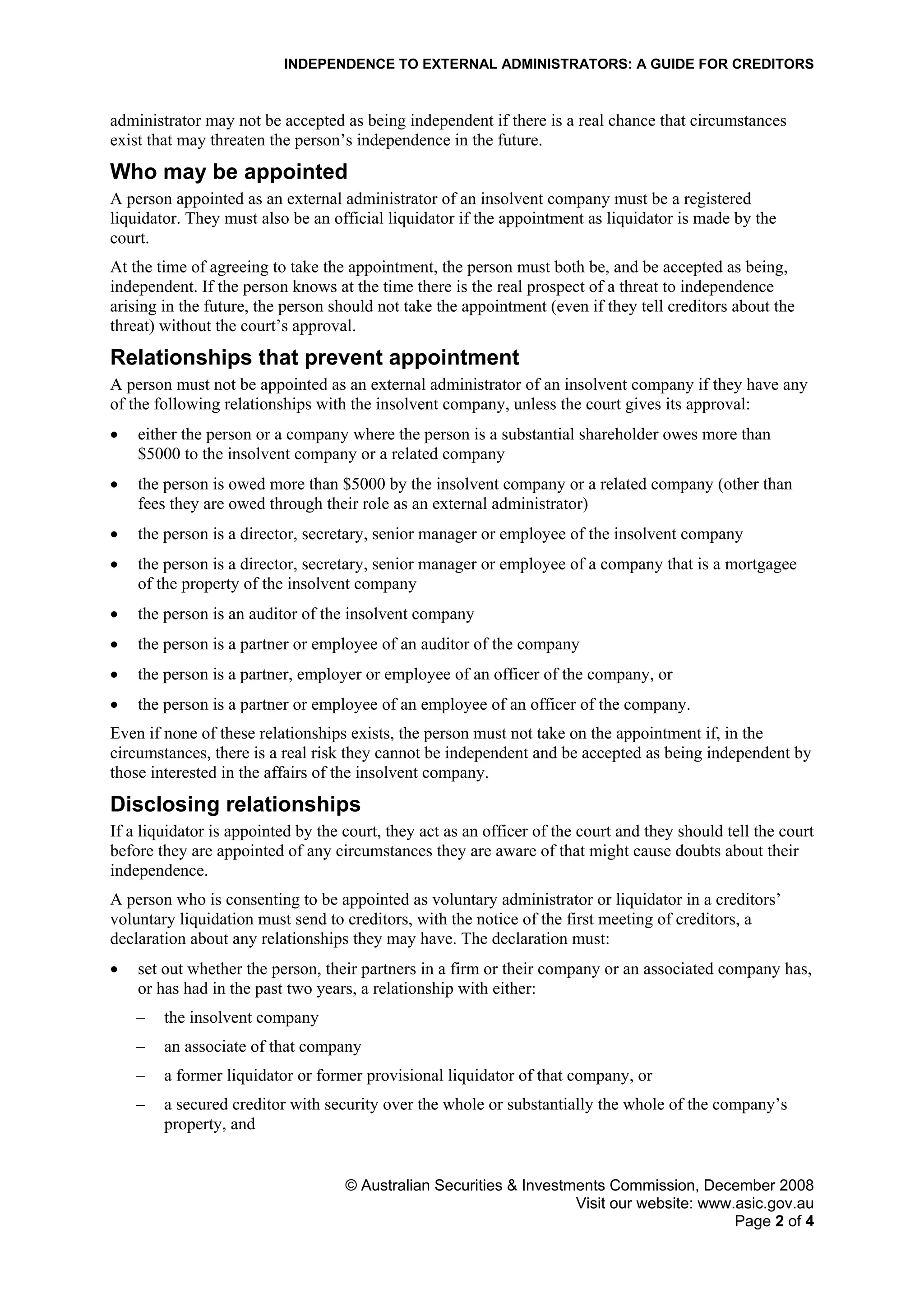 Independence of external administrators | PDF