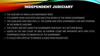 ''Independence of Indian judiciary and supreme court of India'' | PPTX
