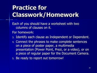 Independent and Dependent Clauses | PPT