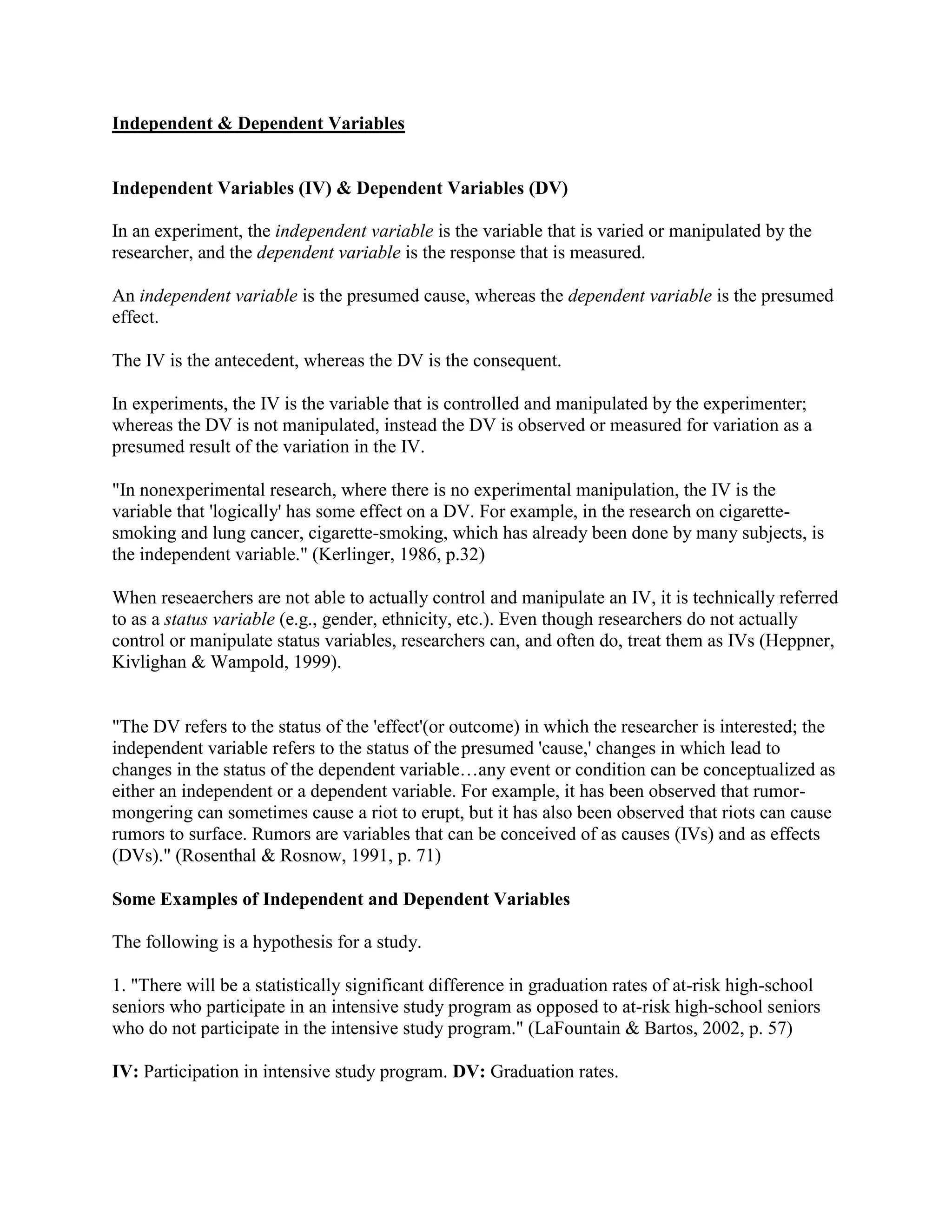 Independent and dependent variable | PDF