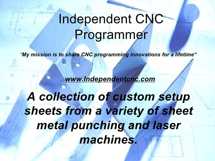Independent Cnc Programmer Setup Sheets
