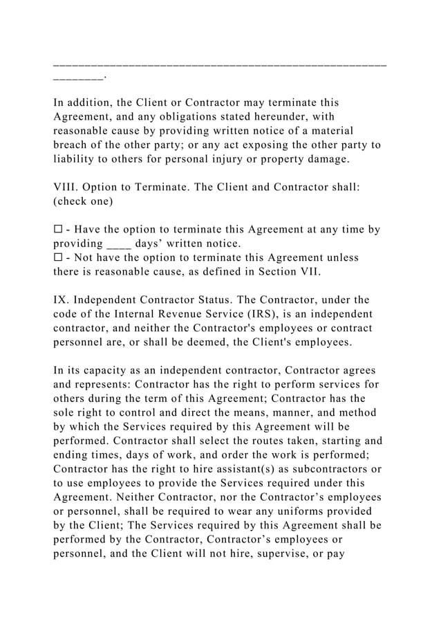 INDEPENDENT CONTRACTORWORKSHEET & AGREEMENTSPart I. Worksheet.docx ...