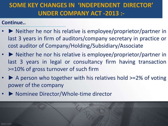Independent director as per company act 2013 | PPTX | Business ...