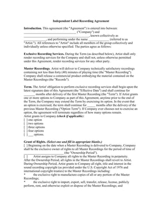 Independent label recording contract | PDF