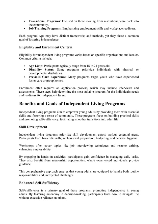 Independent Living Programs for Young Adults Empowering Through Skill ...