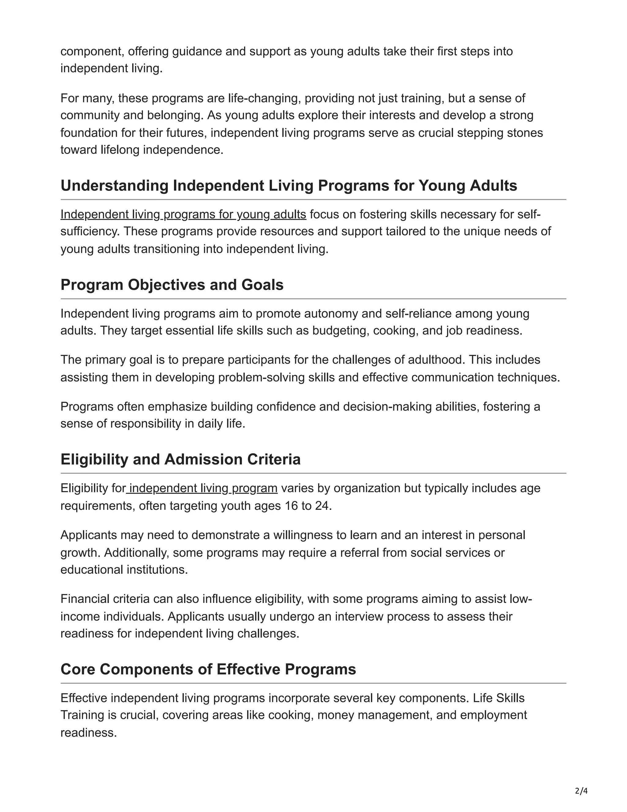 Independent Living Programs for Young Adults Empowering Transition to ...