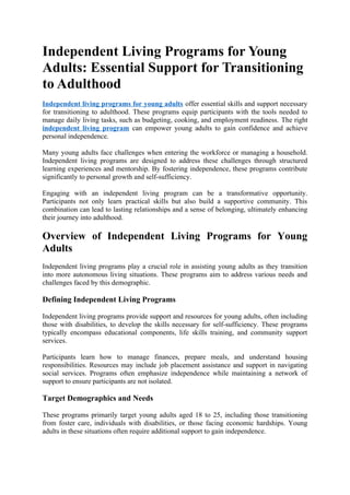 Independent Living Programs for Young Adults: Essential Support for Transitioning to Adulthood | PDF