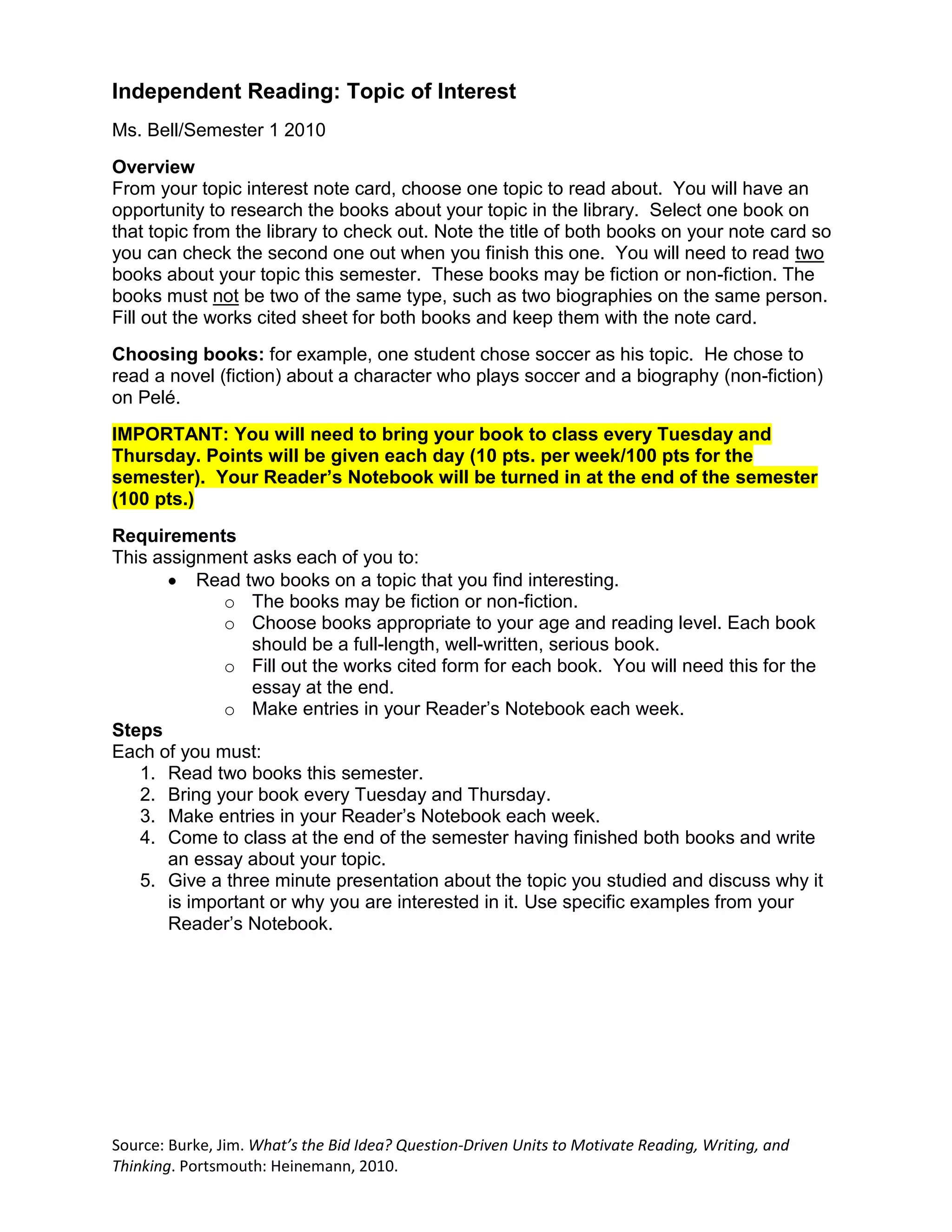 Independent reading essay presentation assignment | PDF