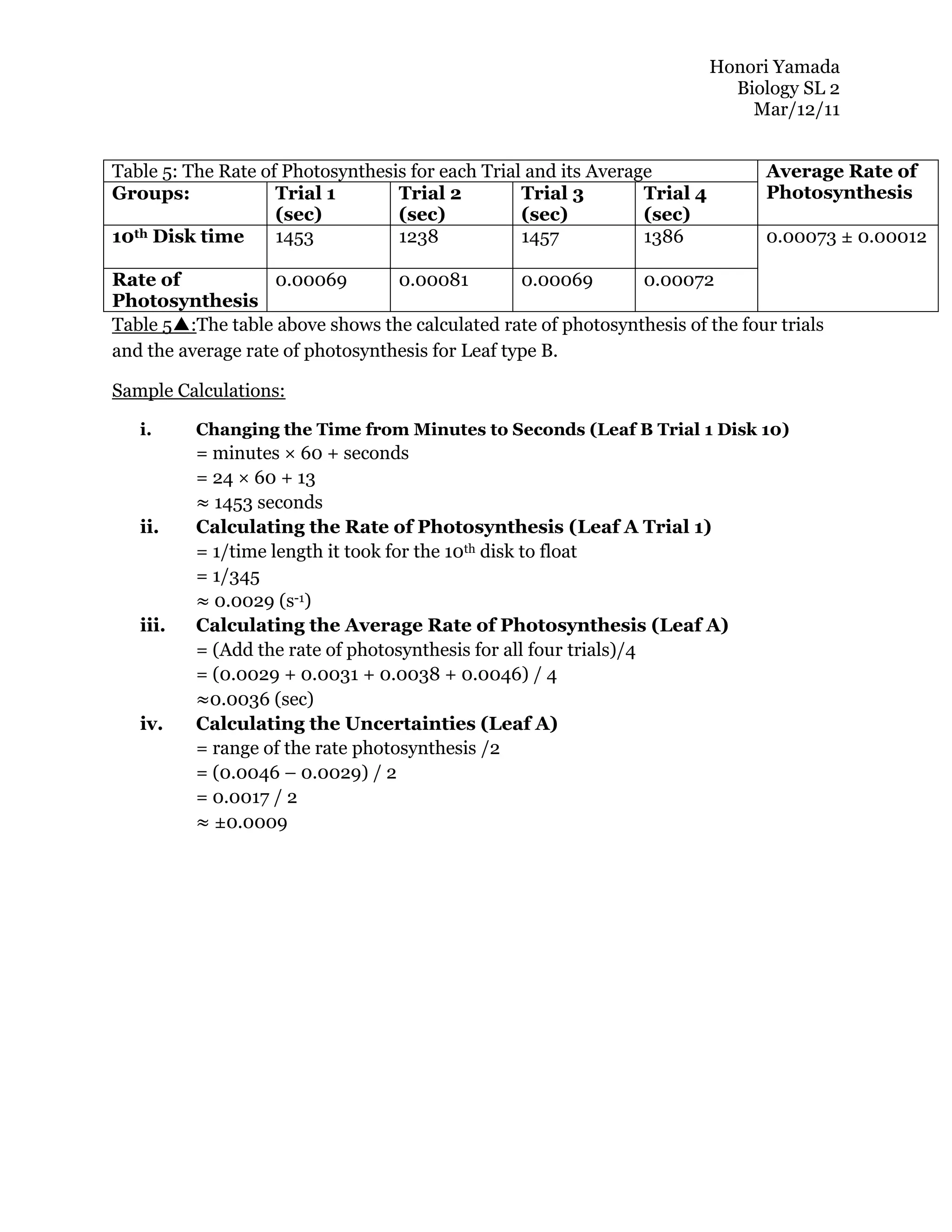Independent Research Leaf Disc Photosynthesis Lab | DOCX