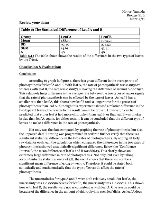 Independent Research Leaf Disc Photosynthesis Lab | DOCX | Chemistry ...