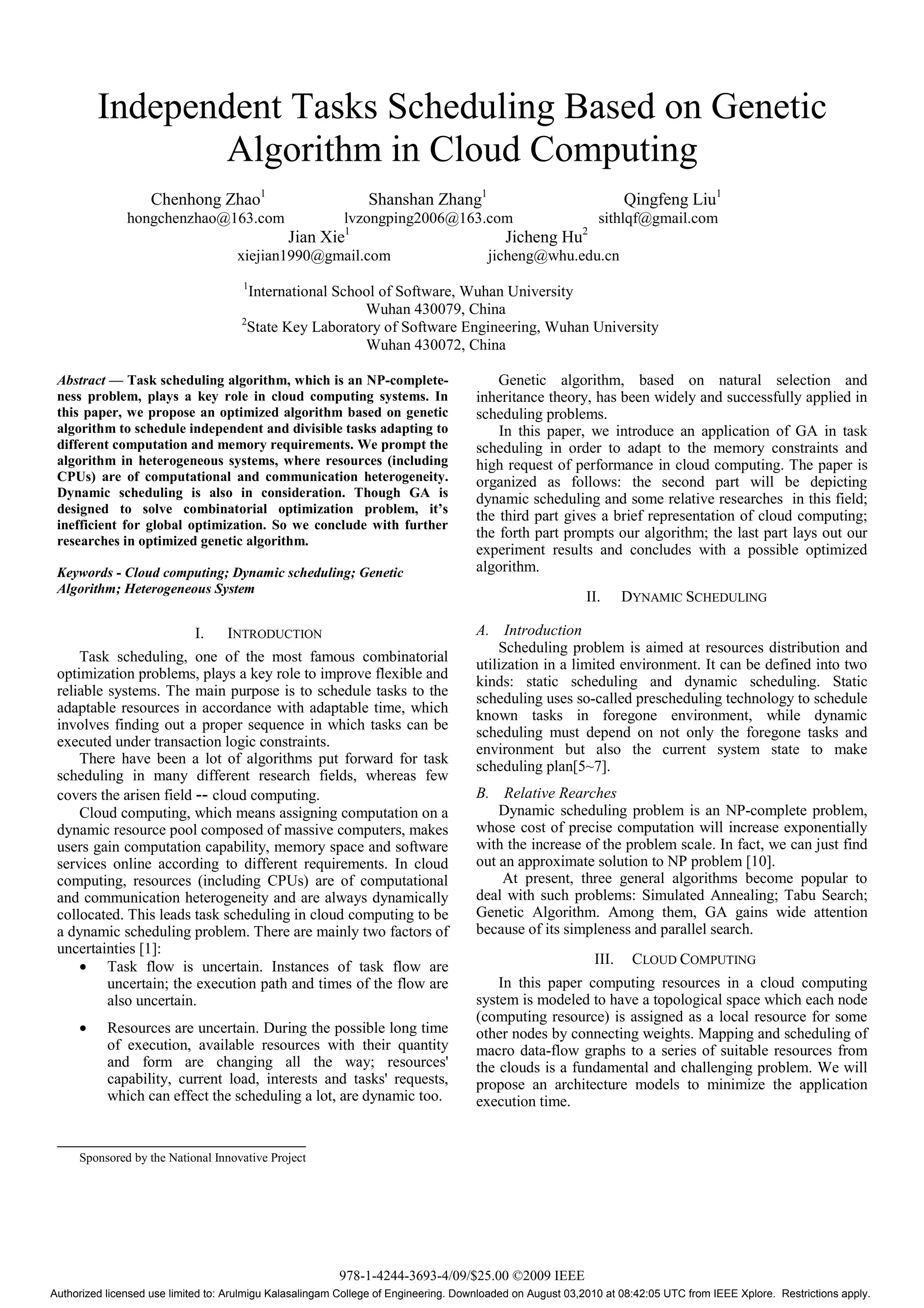 Independent tasks scheduling based on genetic | PDF | Cloud Computing | Internet