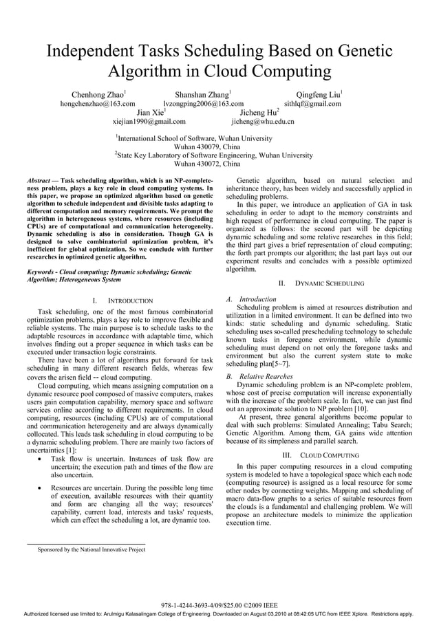Independent tasks scheduling based on genetic | PDF | Cloud Computing | Internet