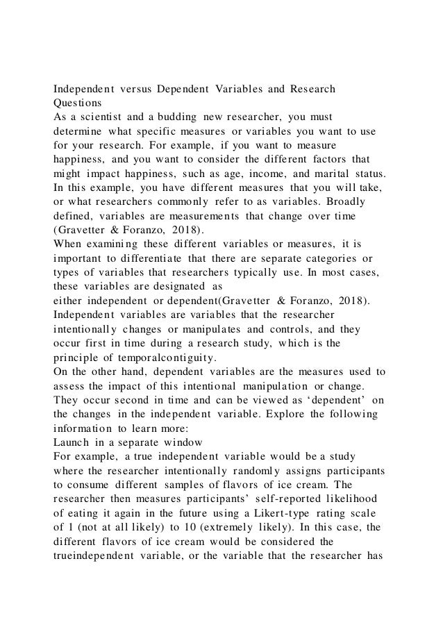 Independent versus Dependent Variables and Research QuestionsAs | PDF