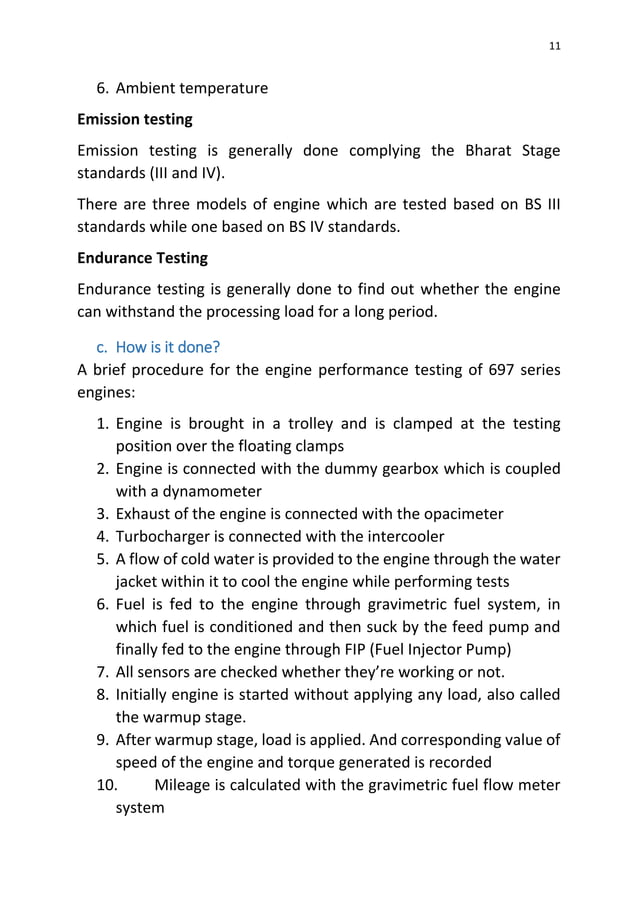 Study of Engine Testing Lab and Engine Testing of TATA 697 series ...
