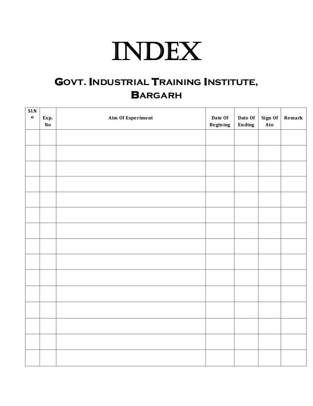 Practical Index For Govt Iti Bargarh