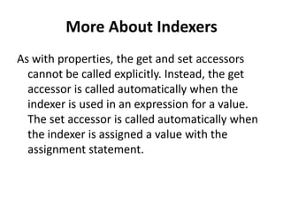 Indexers, Partial Class And Partial Method | PPT