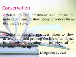 Indexing and abstracting preservation and conservation | PPTX