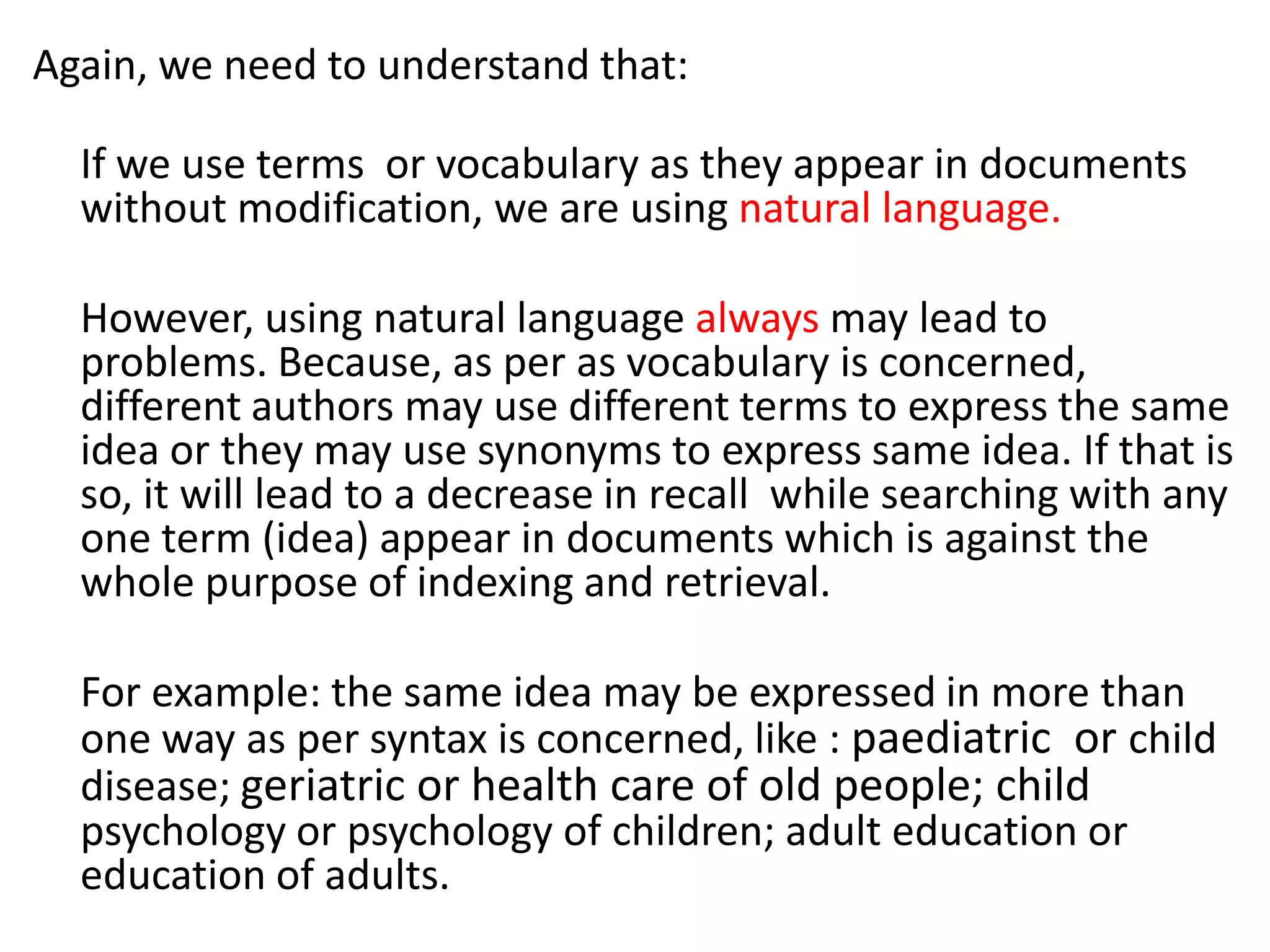 Indexing language concept types and characteristics | PDF | Internet for Beginners | Internet