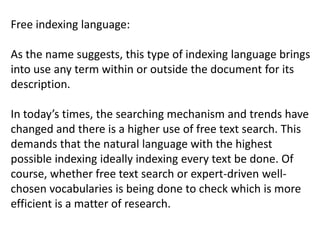 Indexing language concept types and characteristics | PDF