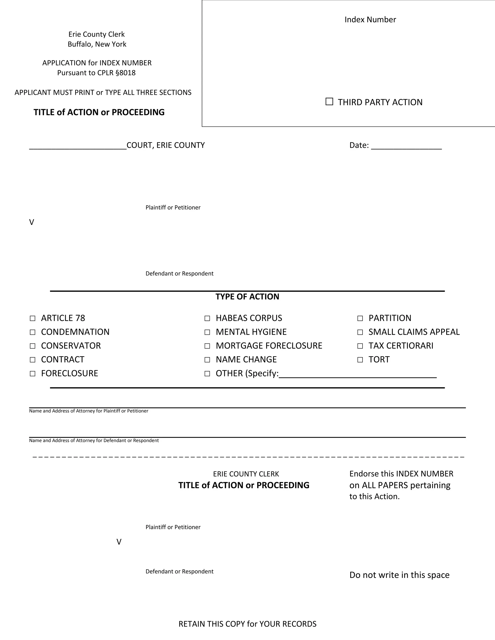 Index number application form final fill-in | PDF