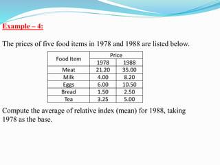 Index numbers( composite index number)(average of relative index by fixed base method) | PPTX