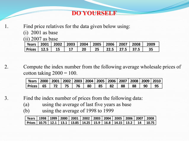 Index numbers( simple index number by fixed base method ) | PPTX