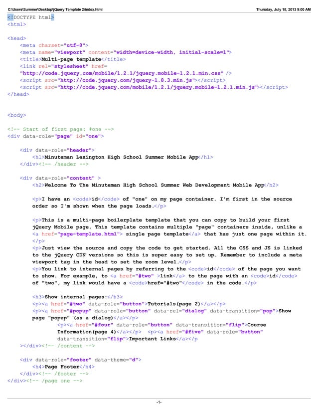 Index of jquery template 2 Minuteman Summer Web Dev. | PDF