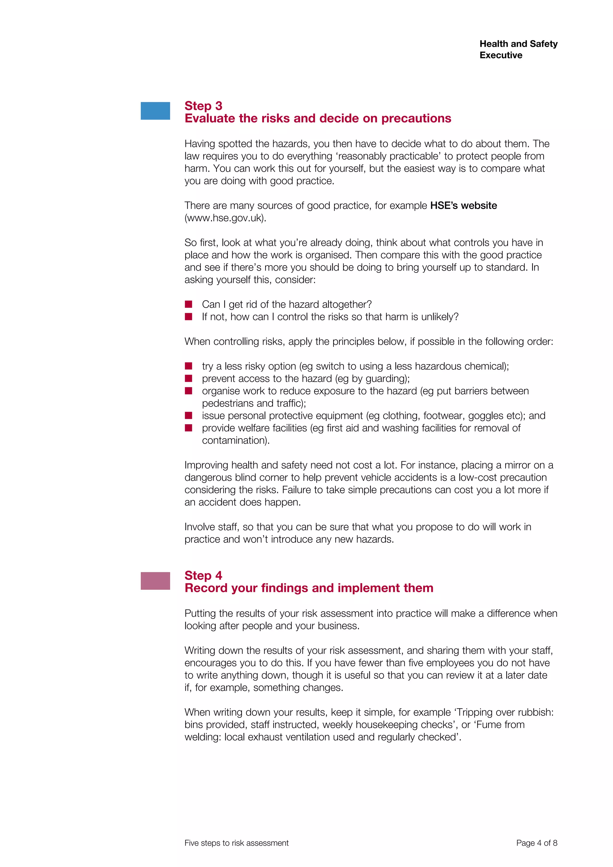 Indg163five steps to risk assessment | PDF