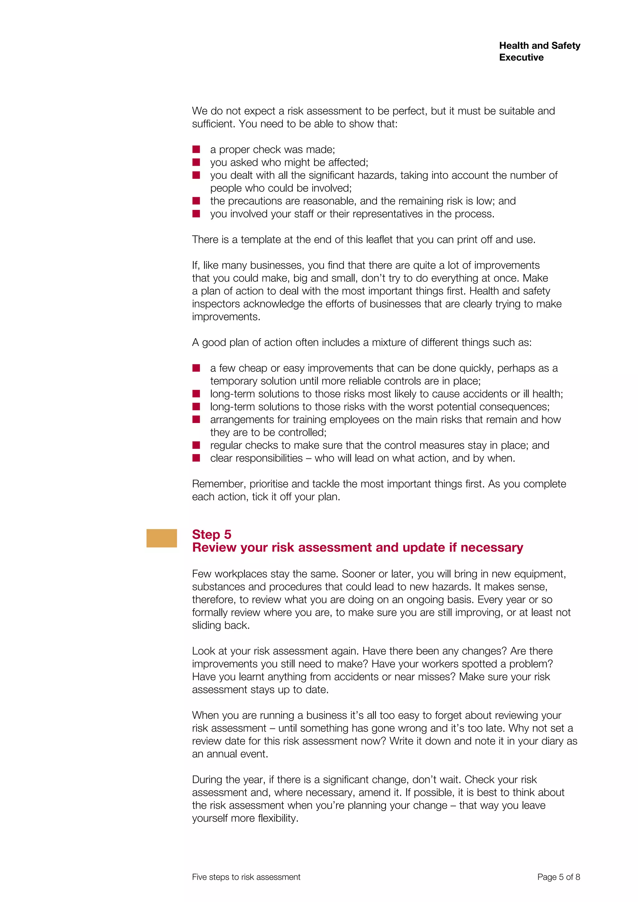 Indg163five steps to risk assessment | PDF