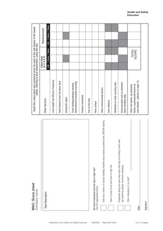 Manual Handling Assessment Charts - Indg383 | PDF