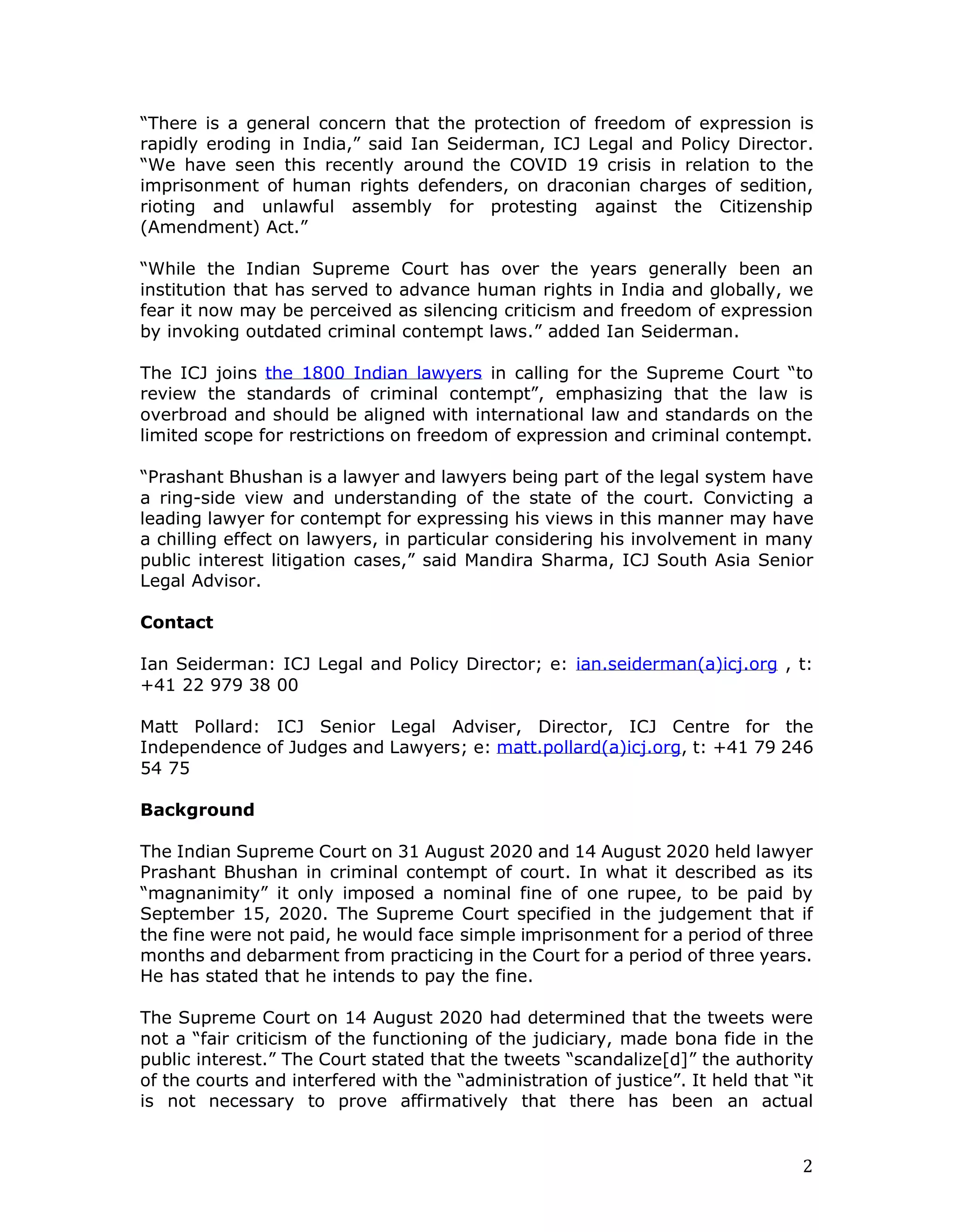India criminal-contempt-of-court-press-release-2020-eng | PDF