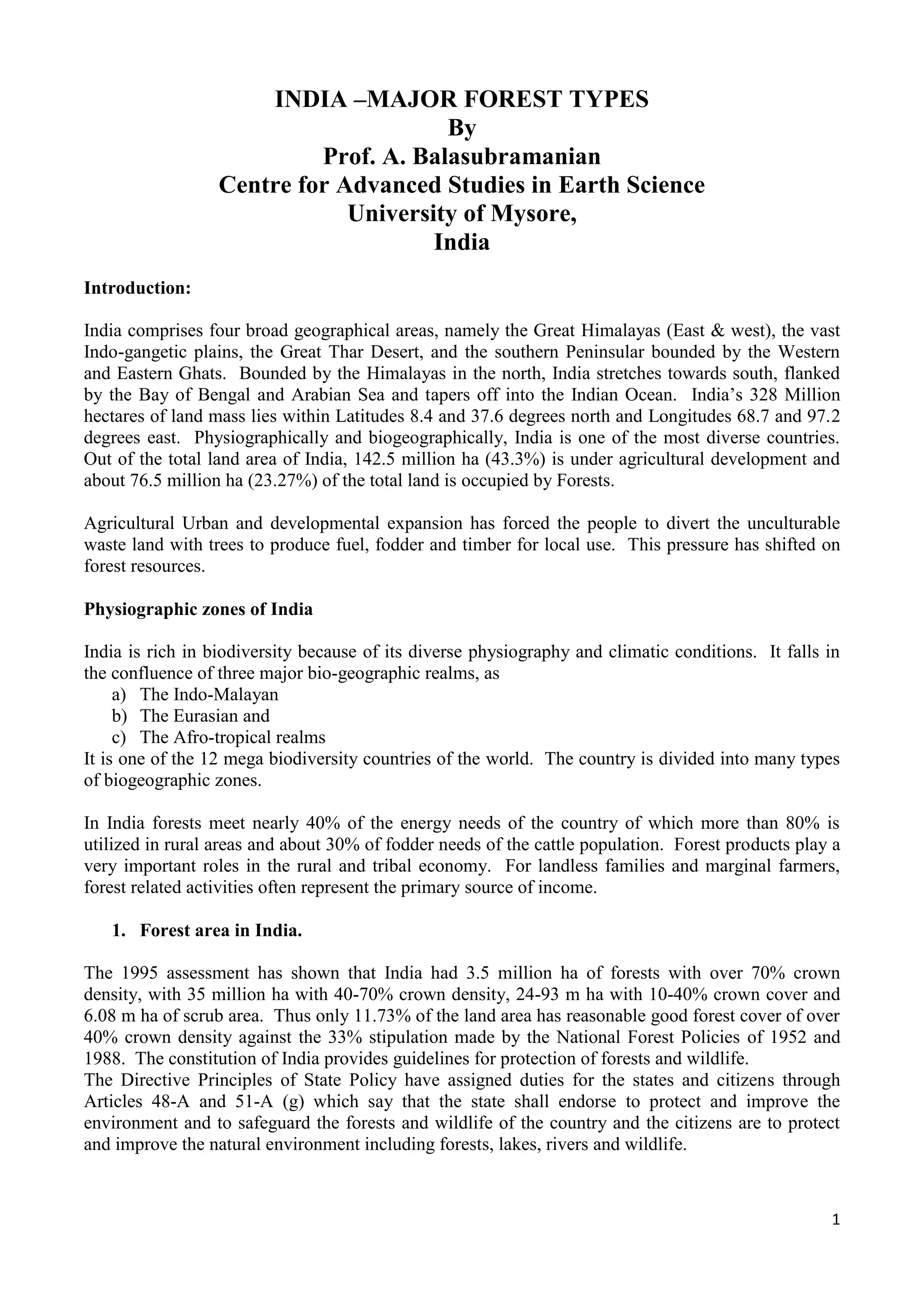 India major forest types | PDF
